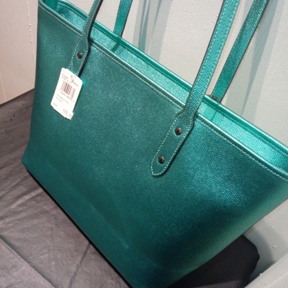 Coach | Bags | Coach City Zip Tote In Metallic Sea Green Leather | Poshmark
